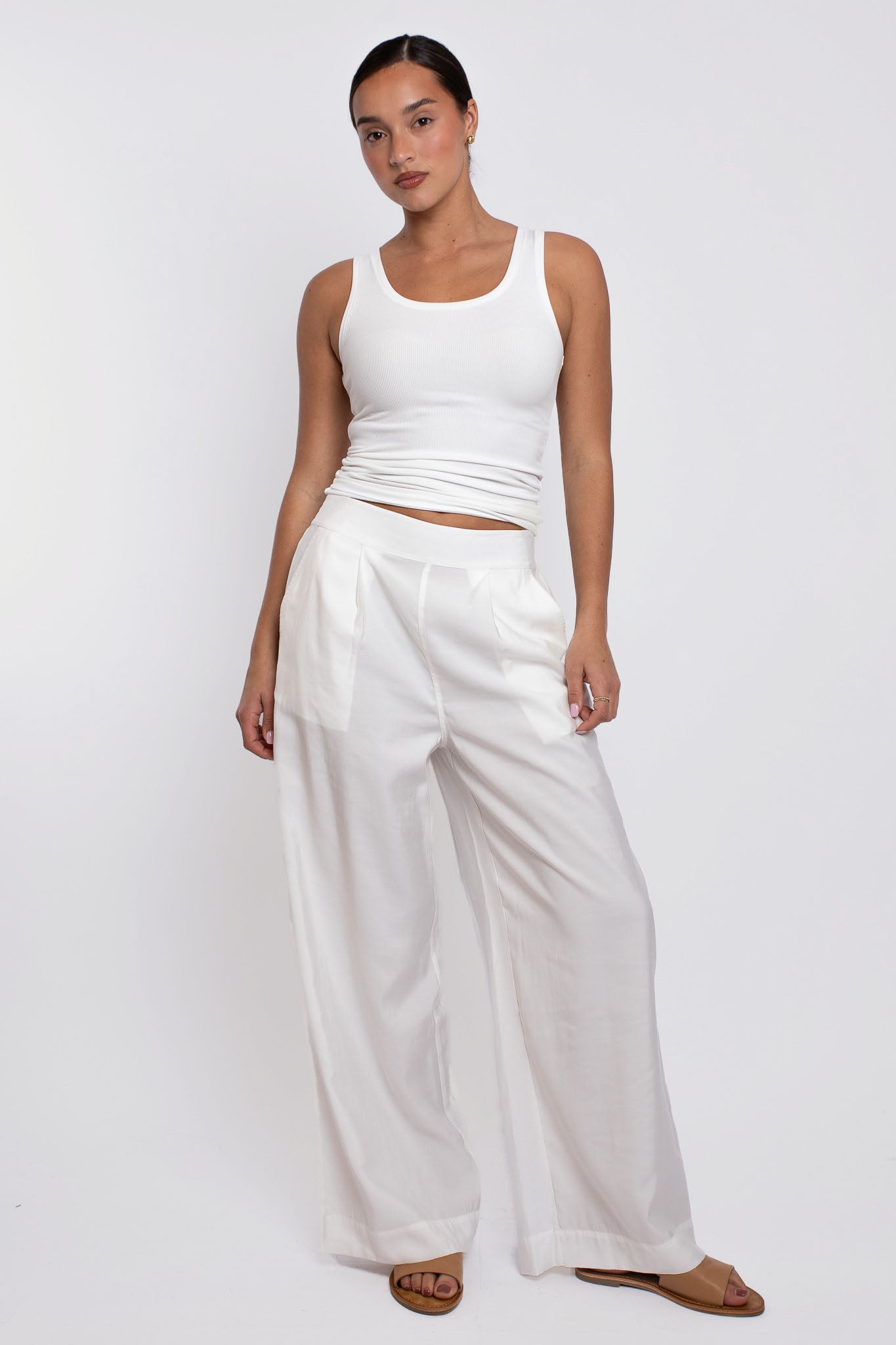 Mercer Wide Leg Pull on Pant Pearl White – vænn